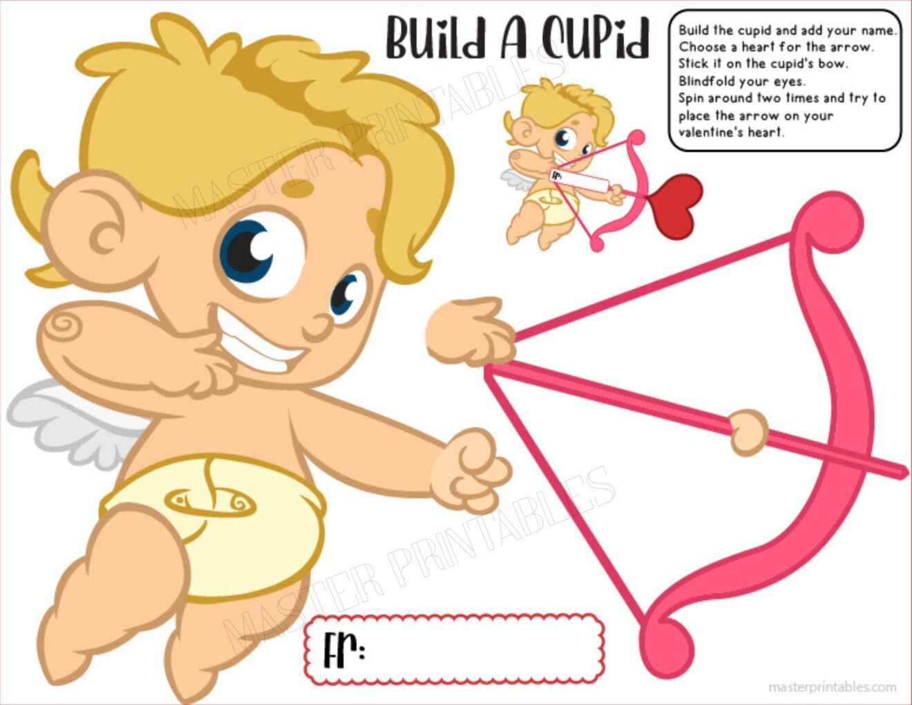 Valentine Pin the Heart on Cupid Printable Set - Master Printables