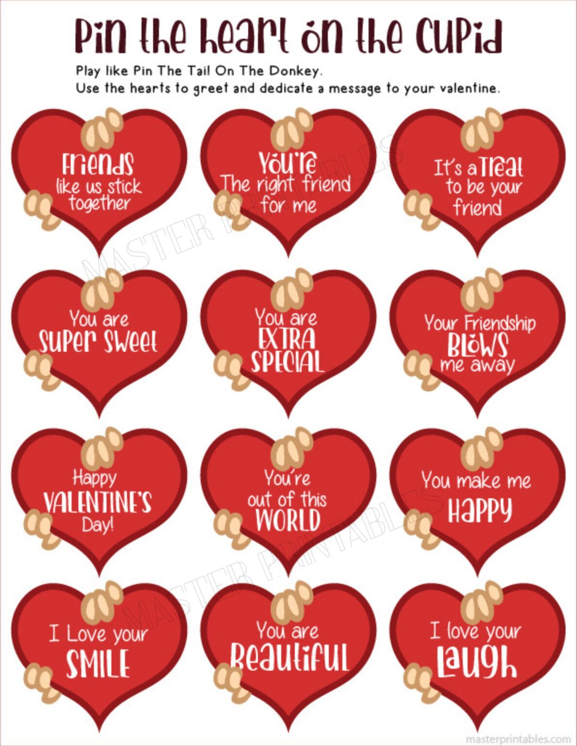 Valentine Pin the Heart on Cupid Printable Set - Master Printables