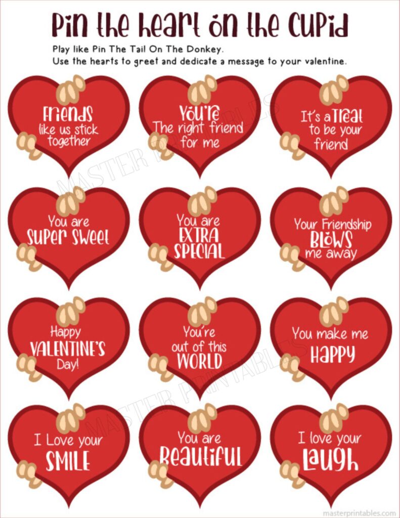 Valentine Pin the Heart on Cupid Printable Set - Master Printables